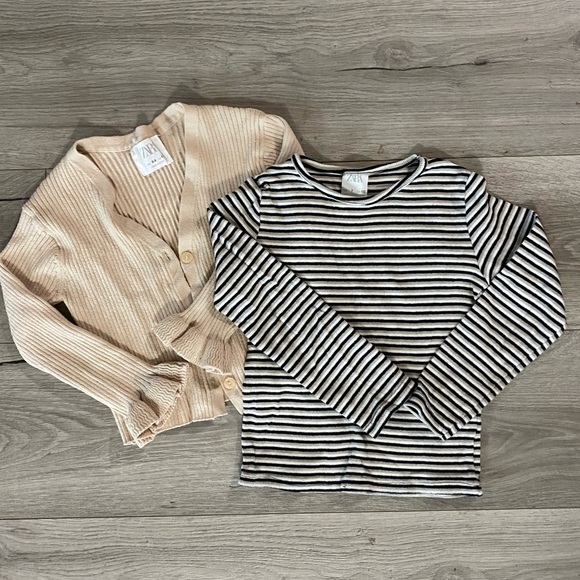 Zara | Matching Sets | Zara Ribbed Long Sleeve Top And Ruffle Sleeve ...